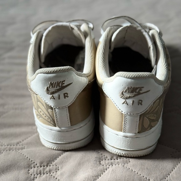 Nike | Shoes | Custom Nike Air Force One White And Tan Custom Art Work ...